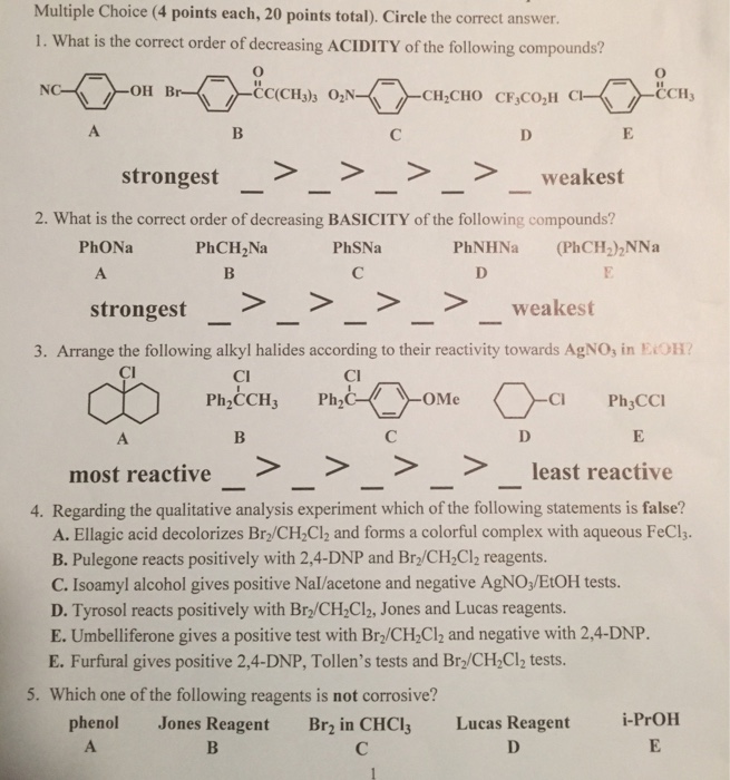 Solved Multiple Choice (4 points each, 20 points tota). | Chegg.com