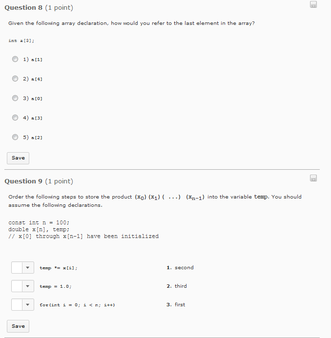 Solved Question 8 (1 point) Given the following array | Chegg.com