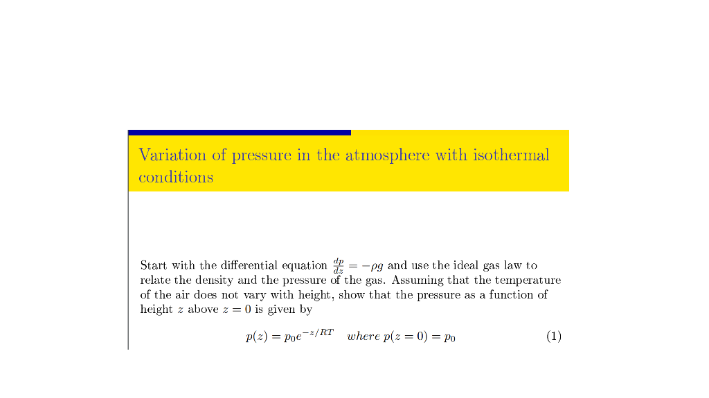 Solved Variation of pressure in the atmosphere with | Chegg.com