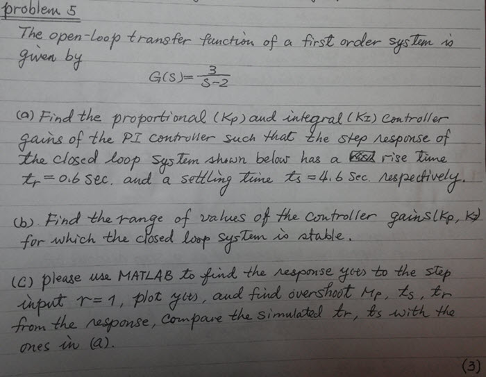 The open loop transfer function of a first order | Chegg.com