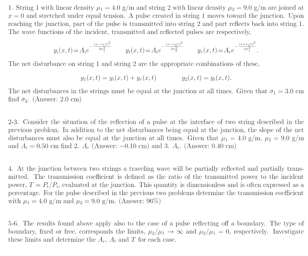 Solved String 1 with linear density mu_1 = 0 g/m and string | Chegg.com