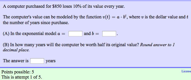 Solved A computer purchased for $850 loses 10% of its value | Chegg.com