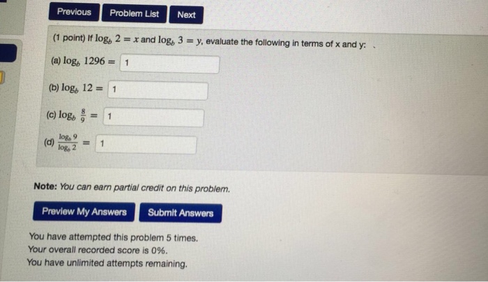 Solved If log_b 2 = x and log_b 3 = y, evaluate the | Chegg.com