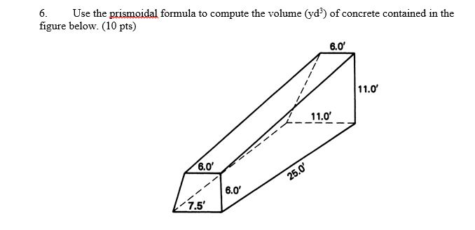 Solved Use the prismoidal formula to compute the volume | Chegg.com