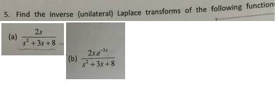 Solved Find the inverse (unilateral) Laplace transforms of | Chegg.com