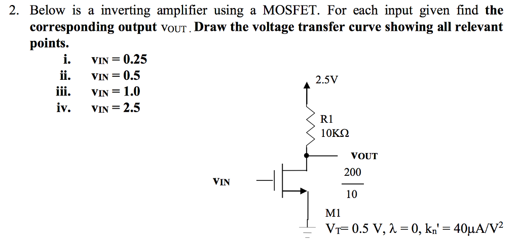 Solved Below is a inverting amplifier using a MOSFET. For | Chegg.com