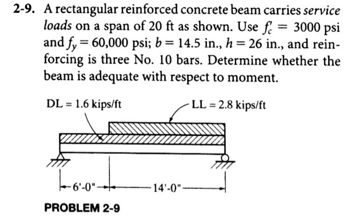 Solved 2-9. A rectangular reinforced concrete beam carries | Chegg.com