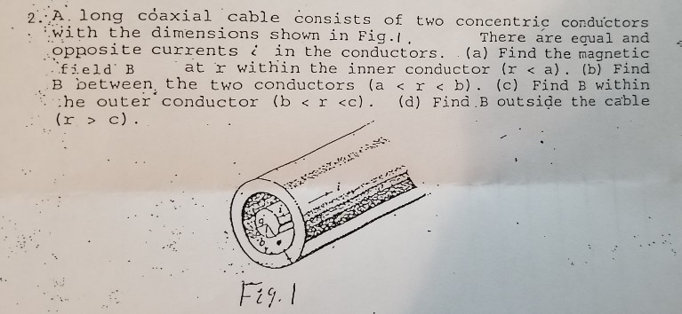 Solved ith the dimensions shown in Fig. long cóaxial cable | Chegg.com
