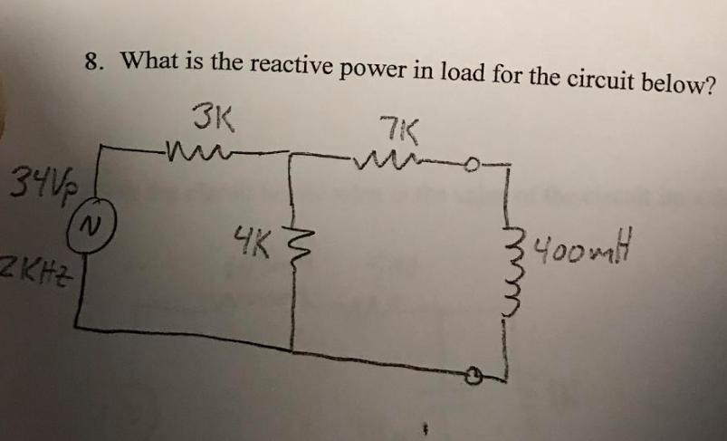 Solved What is the reactive power in load for the circuit | Chegg.com