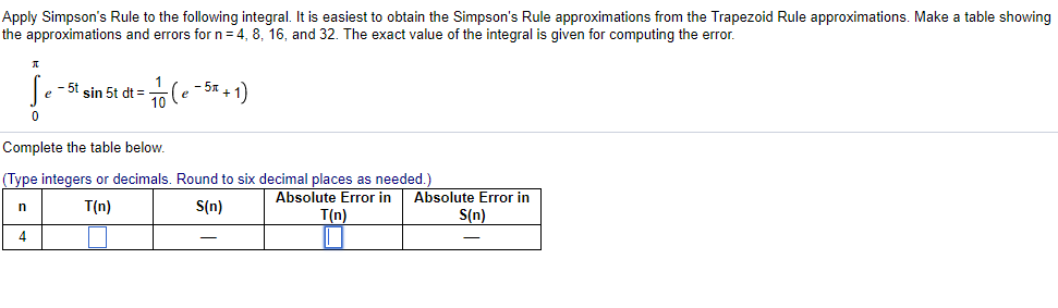 Solved Apply Simpson's Rule to the following integral. It is | Chegg.com