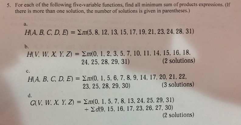 Solved For each of the following five-variable functions, | Chegg.com