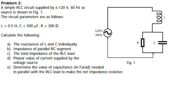 Solved A simple RLC circuit supplied by a 120 V, 60 Hz ac | Chegg.com