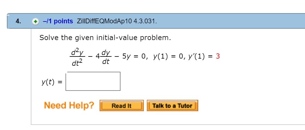 Solved Solve the given initial - value problem. d^2y/dt^2 | Chegg.com