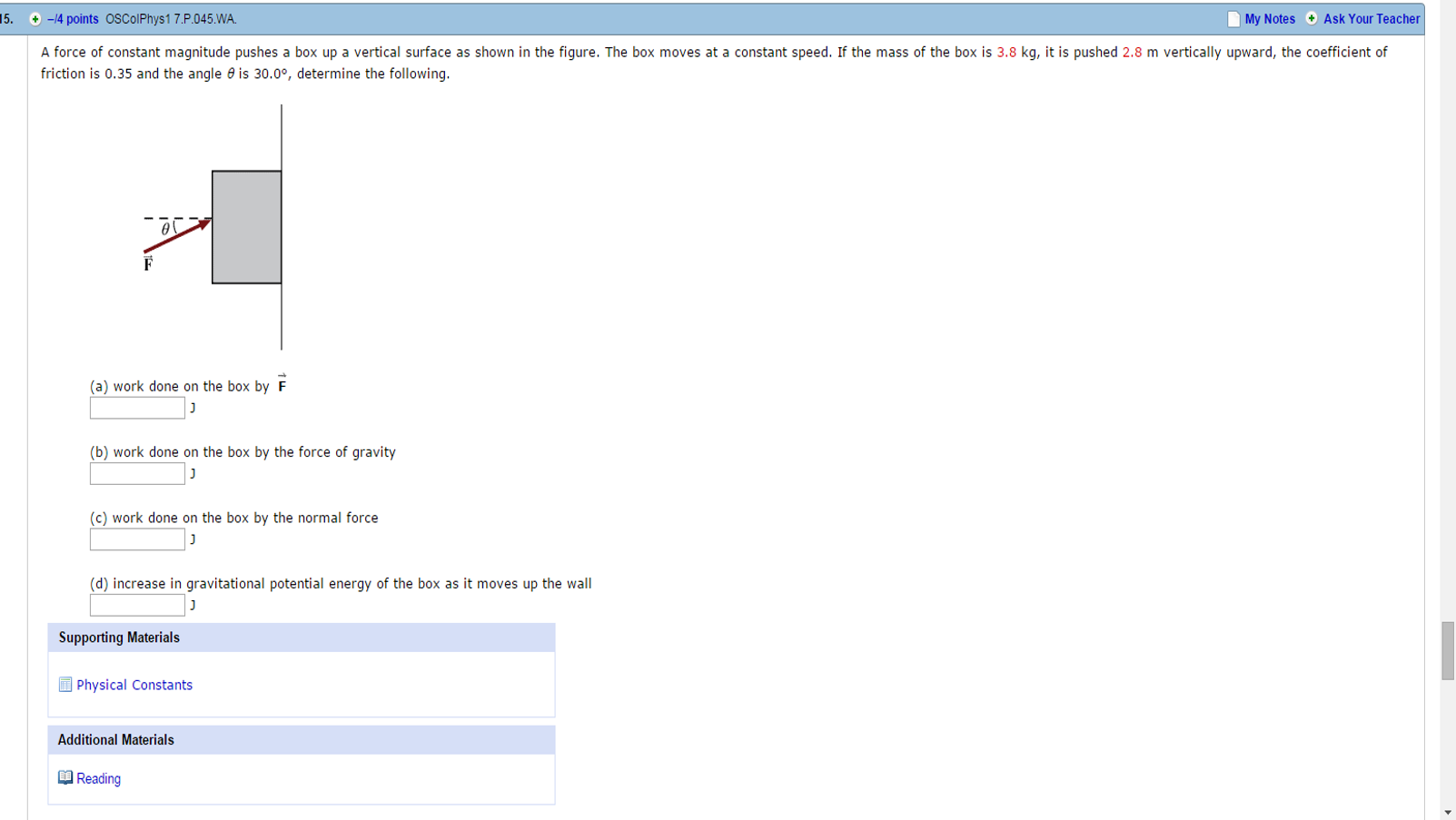 Solved: A Force Of Constant Magnitude Pushes A Box Up A Ve... | Chegg.com