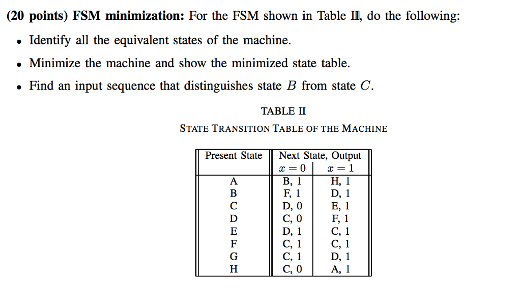 Solved (20 points) FSM minimization: For the FSM shown in | Chegg.com