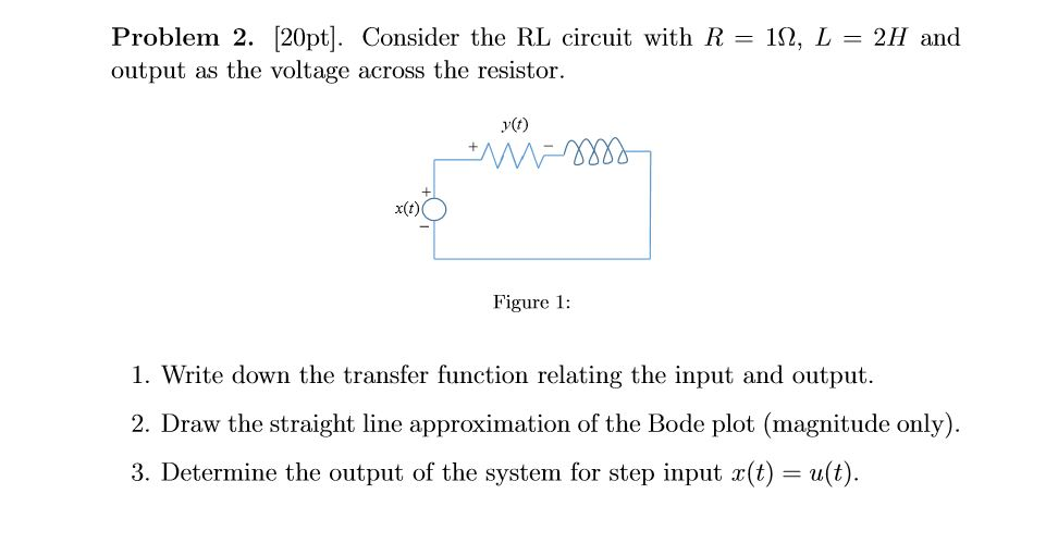 Solved Consider the RL circuit with R = 1ohm, L = 2H and | Chegg.com