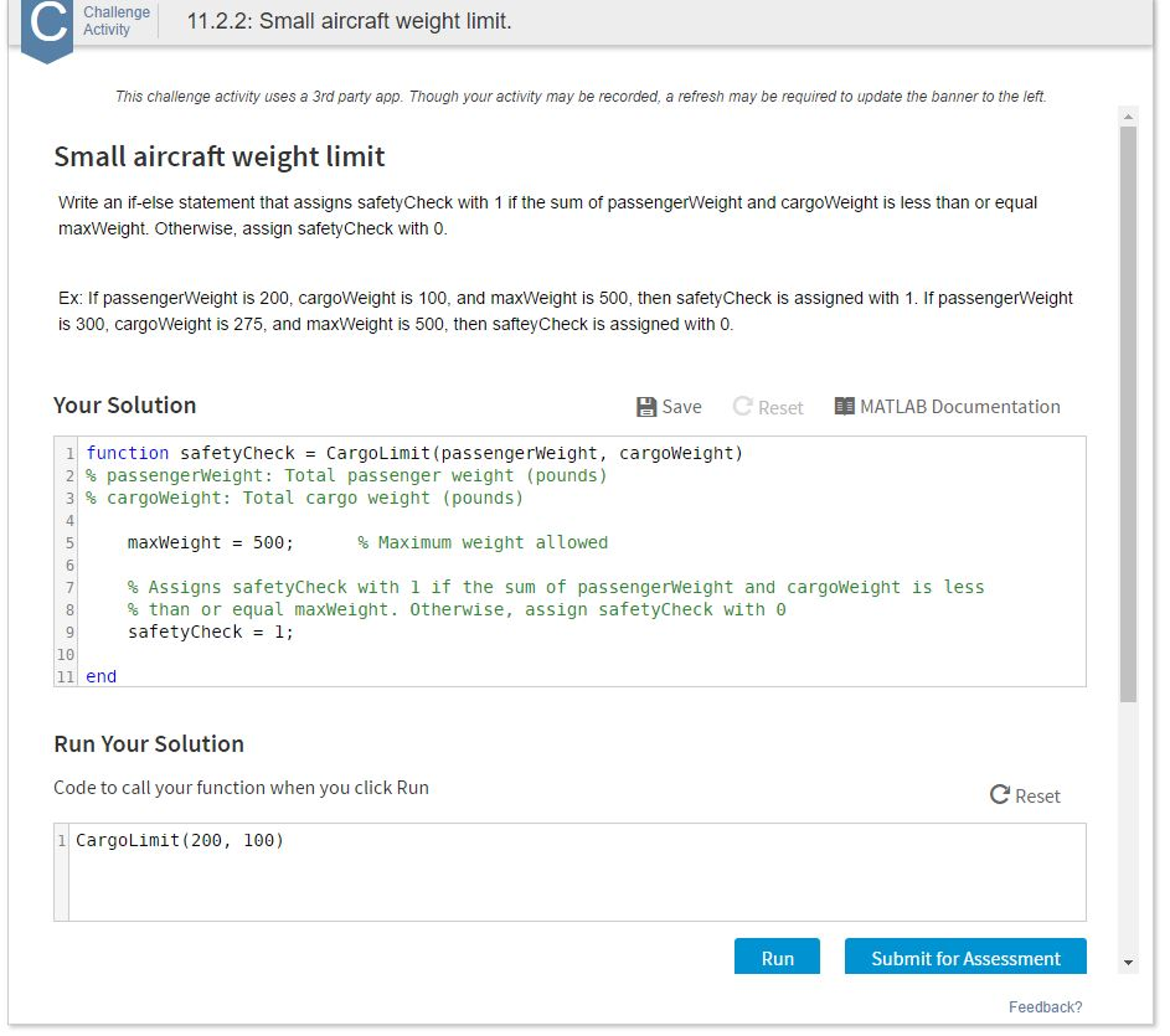 Solved Small aircraft weight limit Write an if-else | Chegg.com