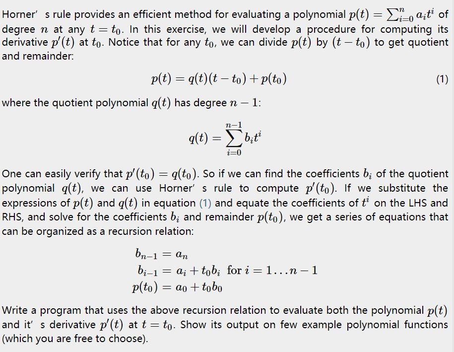 Horner, s rule provides an efficient method for | Chegg.com