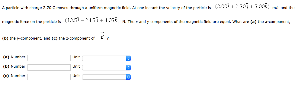 Solved A particle with charge 2.70 c moves through a uniform | Chegg.com