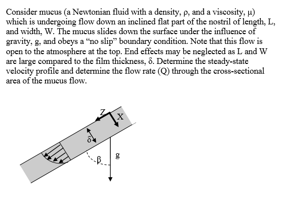 Solved Consider mucus (a Newtonian fluid with a density, p, | Chegg.com