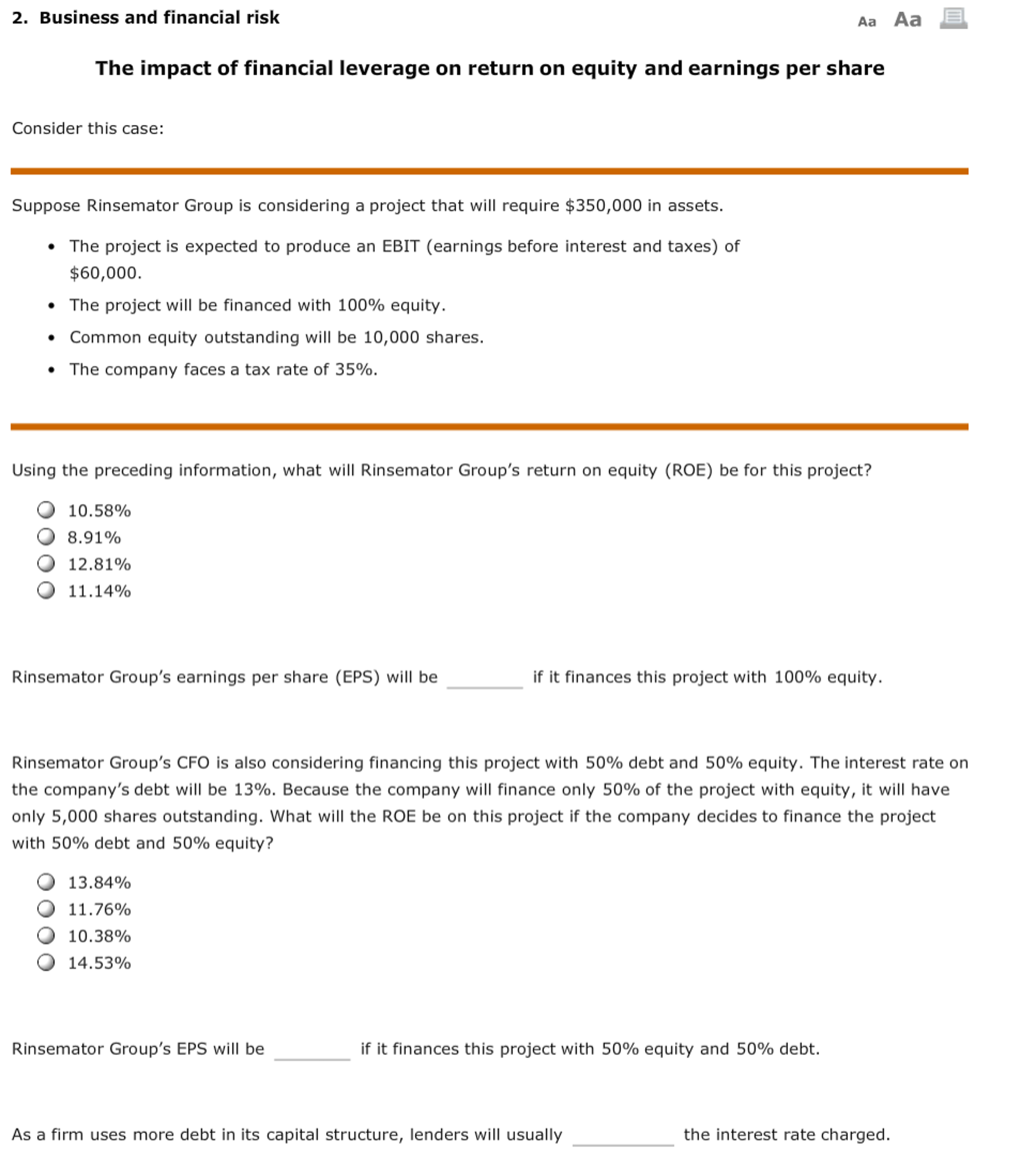 Solved The impact of financial leverage on return on equity | Chegg.com