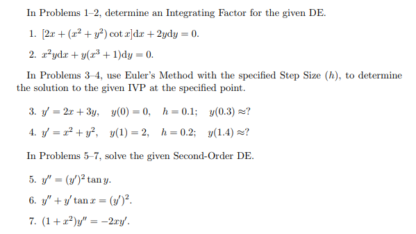 Solved ia Polenw 1-2 dter rt In Problems 3-4, use Euler's | Chegg.com