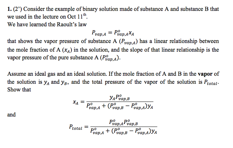 Solved 1. (2') Consider the example of binary solution made | Chegg.com