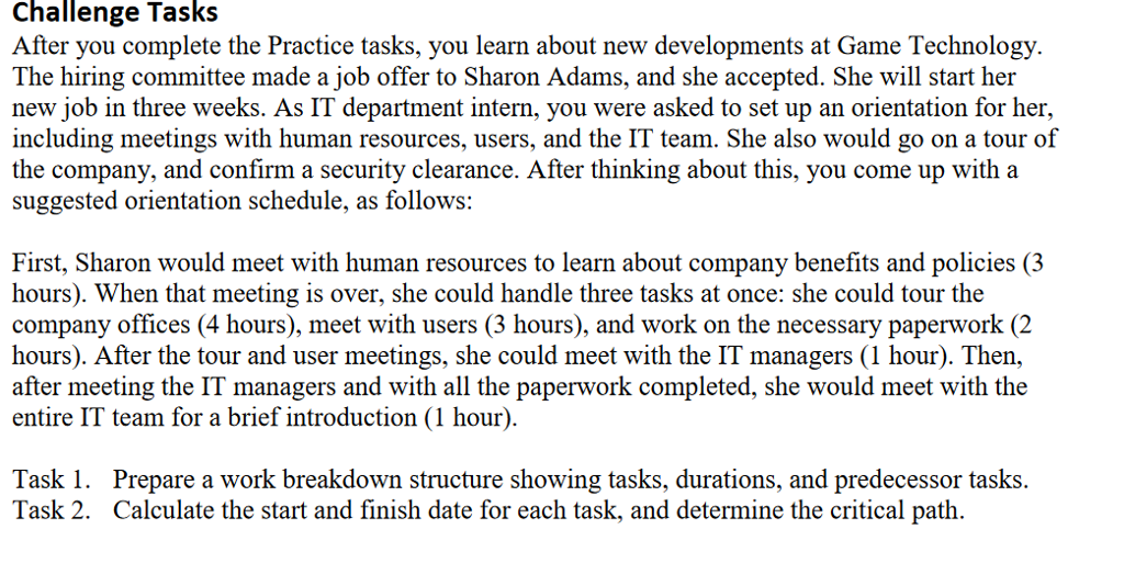 Challenge TasKS After you complete the Practice | Chegg.com