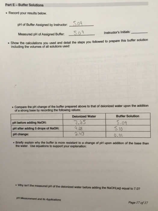 Solved Record your results below. pH of Buffer Assigned by | Chegg.com