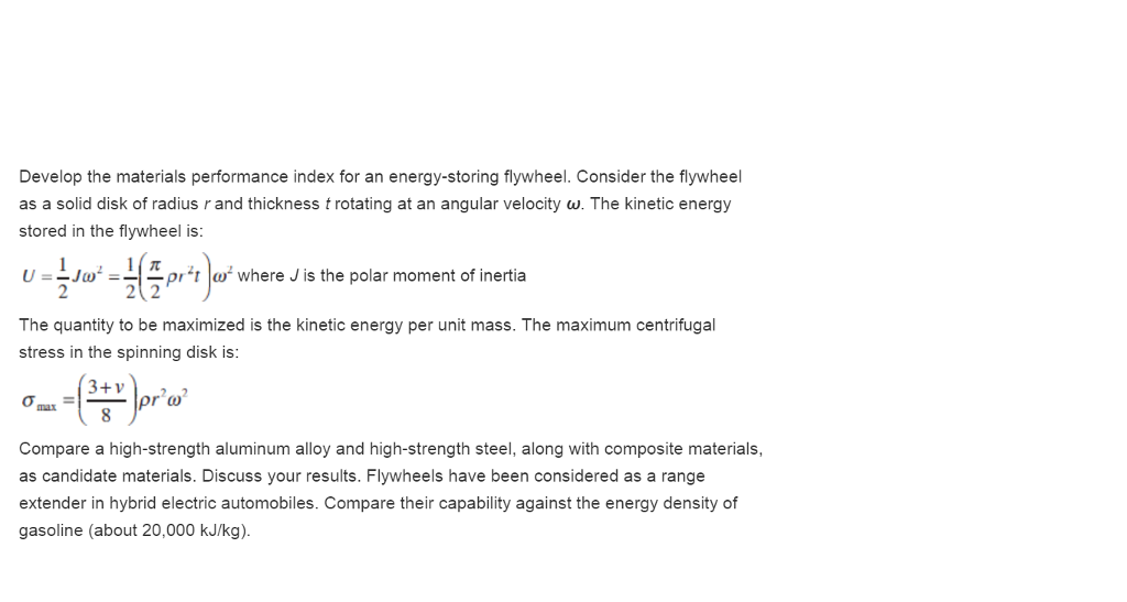 Solved Develop the materials performance index for an | Chegg.com