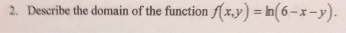 Solved Describe the domain of the function f(x, y) = ln(6 -x | Chegg.com