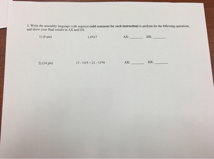 Solved Write the assembly language code segment(add comment | Chegg.com