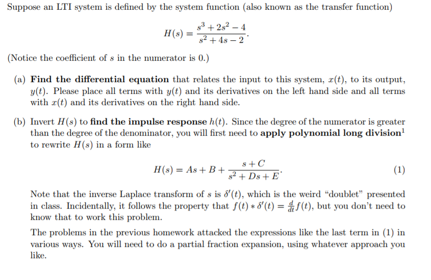 Solved Suppose an LTI system is defined by the system | Chegg.com