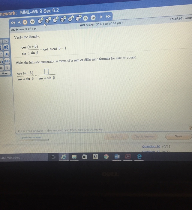 Solved Verify the identity cos (alpha + Beta)/sin alpha sin | Chegg.com