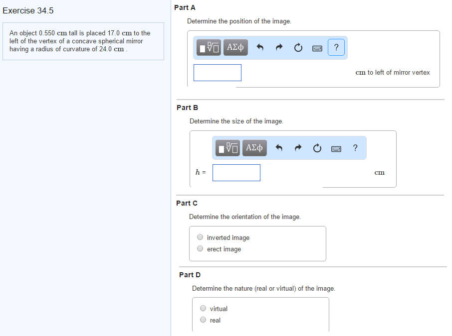 Solved An object 0.550 cm tall is placed 17.0 cm to the | Chegg.com