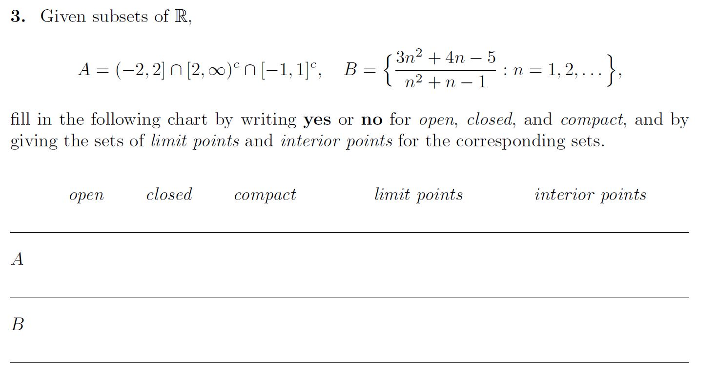 Solved Given subsets of M. fill in the following chart by | Chegg.com Solved Given subsets of M. fill in the following chart by | Chegg.com