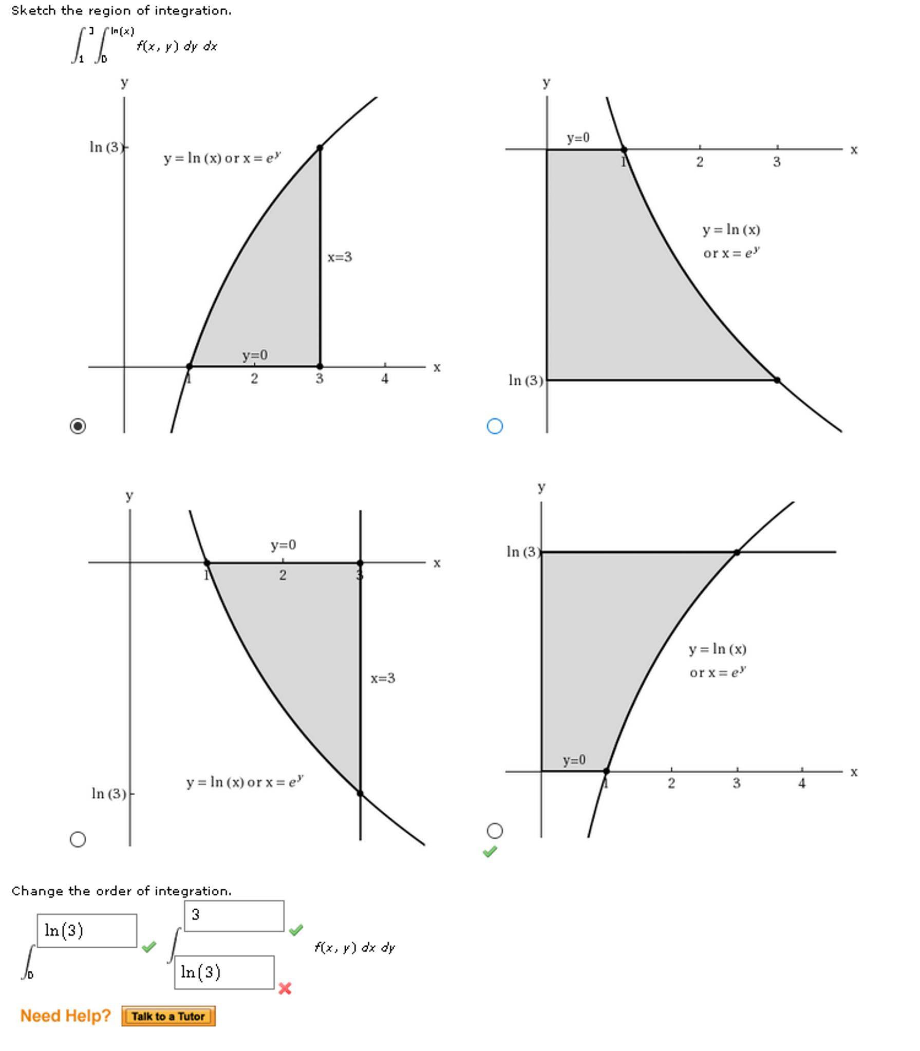 Solved Sketch the region of integration. integral_1 ^3 | Chegg.com