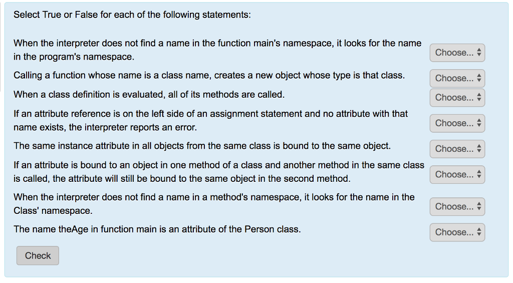Select True or False for each of the following | Chegg.com