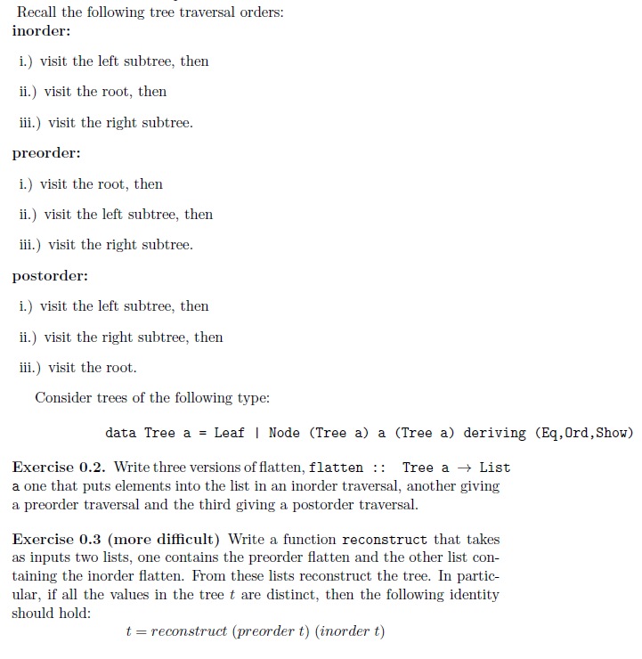 Recall the following tree traversal orders: inorder: | Chegg.com