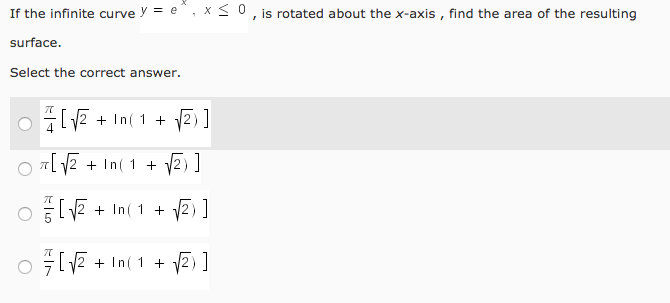 Solved If the infinite curve y = e^x, x lessthanorequalto 0, | Chegg.com