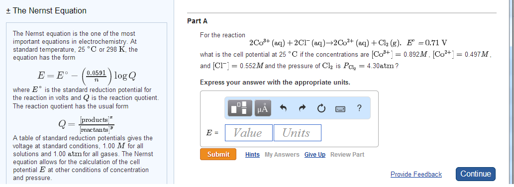 The Nernst Equation The Nernst equation is the one | Chegg.com