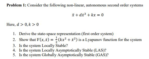 Solved Problem 1: Consider the following non-linear, | Chegg.com