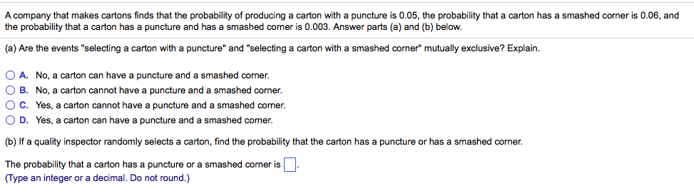 Solved A company that makes cartons finds that the | Chegg.com