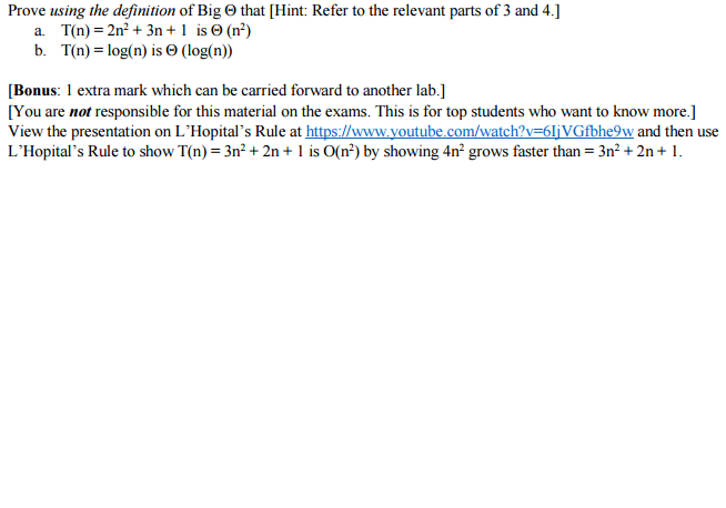 Prove using the definition of Big Theta that a. T(n) | Chegg.com