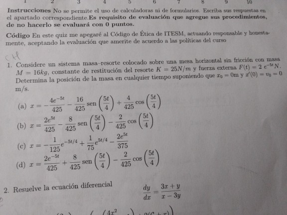 Solved Instrucciones No se permite el uso de calculadoras ni | Chegg.com Solved Instrucciones No se permite el uso de calculadoras ni | Chegg.com