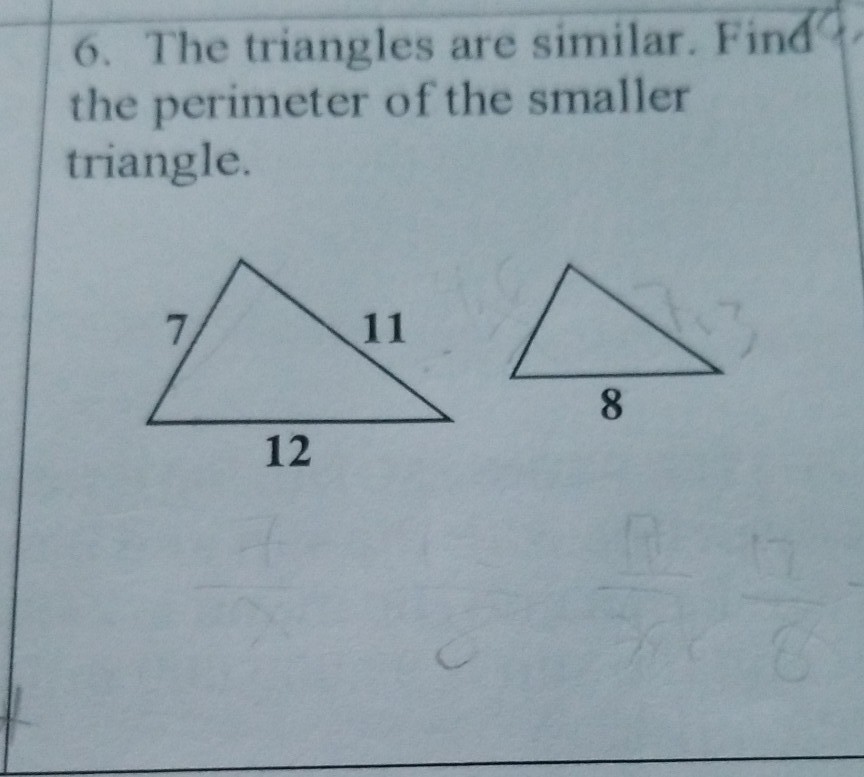 Solved 6. The triangles are similar. Find the perimeter of | Chegg.com