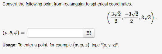 Solved Convert the following point from rectangular to | Chegg.com