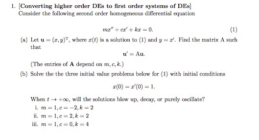 Solved 1. Converting higher order DEs to first order systems | Chegg.com