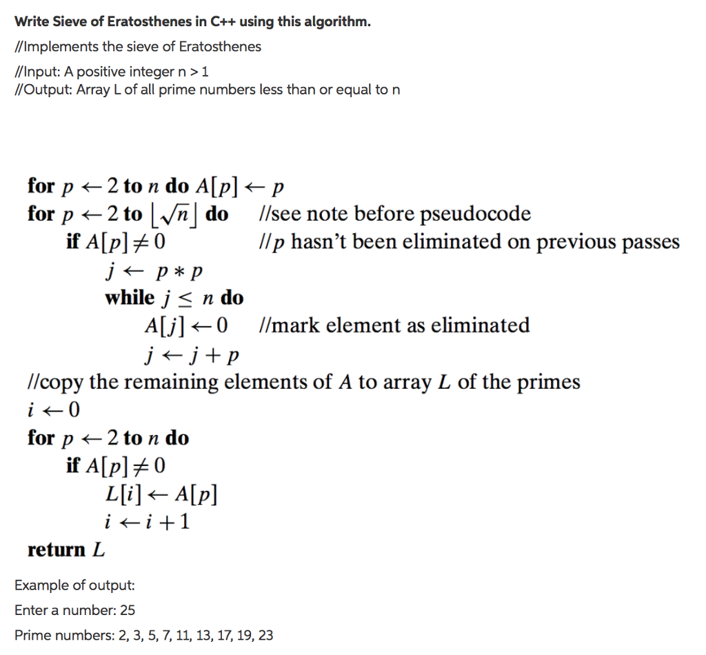 Solved Write Sieve of Eratosthenes in C++ using this | Chegg.com