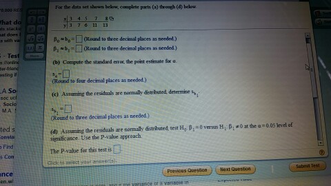Solved For the data set shown below, complete parts (a) | Chegg.com
